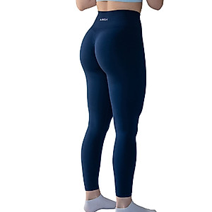 Seamless Scrunch Legging Women Yoga Pants 7/8 Tummy Control Workout Running for Workout Fitness Sport Active Ankle Legging-25'' (L, Tuxedo Blue)