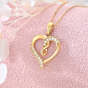 Ayafee Infinity Love Heart Pendant Necklace for Women 14K Solid Gold Heart Necklace with Moissanite for Valentines Day Anniversary
