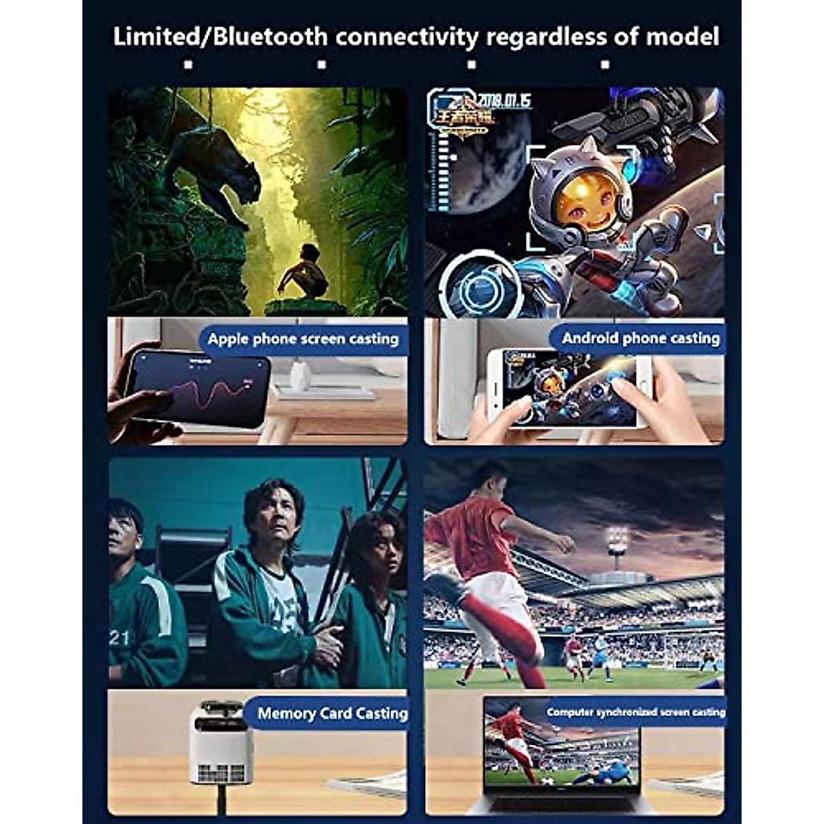 4k Projector HD 1200ANSI Portable Projector, 3D Projector All-in-one Lift, 300-inch Giant Screen Projector, Indoor and Outdoor use is Very Convenient (White)