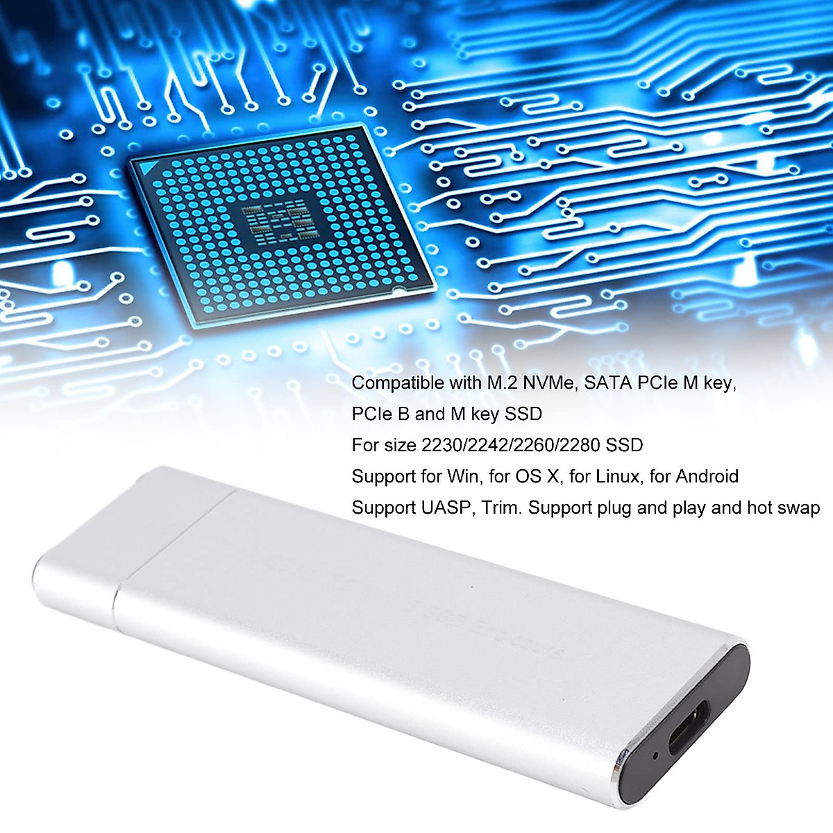 M.2 NVMe SSD Enclosure, Aluminum Alloy SSD Enclosure for Home for Office