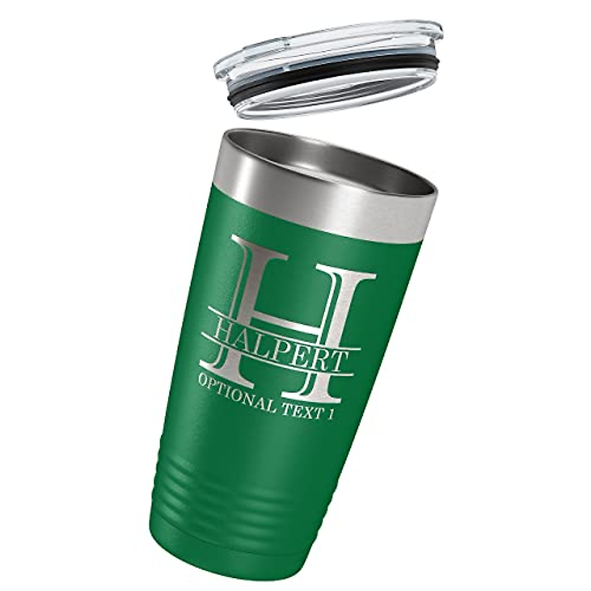 Personalized 20oz (17 Colors) Powder Coated Insulated Stainless Steel Tumbler with Lid, Custom Etched, Customized Engraved Gift Idea for Women Men Her Him, Halpert Monogram Initial Name (Green)