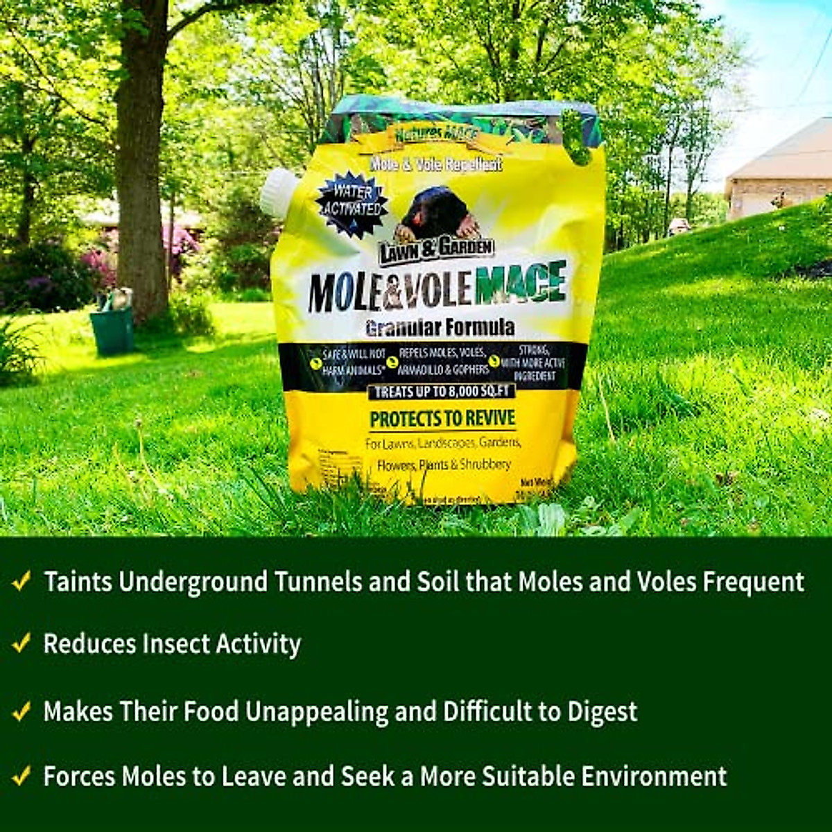 Nature's MACE Mole & Vole Repellent 22lb Granular/Covers 17,600 Sq. Ft. / Keep Moles & Voles Out of Your Lawn and Garden/Guaranteed to Repel Moles/Safe to use Around Home, Children, & Plants