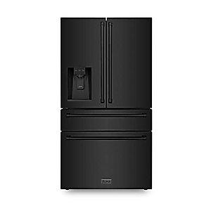 ZLINE 36" 21.6 cu. ft Freestanding French Door Refrigerator with Water and Ice Dispenser in Fingerprint Resistant Black Stainless Steel