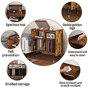 Large Record Player Stand, Vinyl Record Storage Cabinet with Power Outlet, Record Player Table Holds up to 350 Albums, Mid-Century End Table Turntable Stand for Living Room, Office