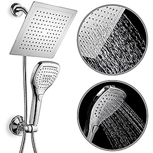 Dream Spa Ultra-Luxury 9" Rainfall Shower Head/Handheld Combo. Convenient Push-Button Flow Control Button for easy one-handed operation. Switch flow settings with the same hand! Premium Chrome