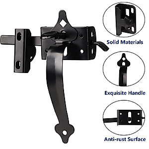 Gate Latch, Thumb Latch Hardware, Gate Latch for Wooden Fence Heavy Duty, Self Locking Latches with 8 inch Handle, Gate Kit for Wooden Fence & Swing Outdoor Gate – Steel, Black Finish