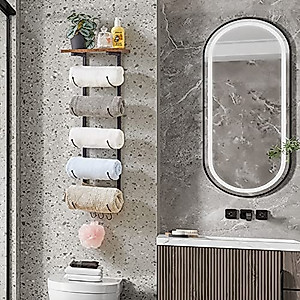 IBUYKE Industrial Towel Rack Wall Mounted, Metal Rack Towel Shelf,Towel Holder, Towel Storage for Bathroom Organizer Decor Rustic Brown TTR002H