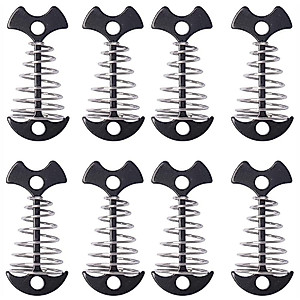 Alnicov 10Pcs Deck Plank Board Tent Stakes,Fishbone Deck Anchor Pegs with Spring Buckle for Outdoor Camping Hiking,Black