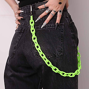 Bounzhi Hip Hop Jeans Pants Chain Punk Goth for Men Acrylic Link Wallet Chain for Women Hipster Chunky Thick Wallet Pocket Keychains Belt Waist Chains body Accessory for Girls(Green)