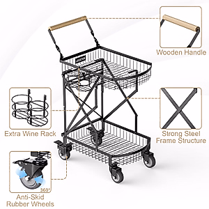 Foldable Shopping Cart for Groceries, Collapsible Carts with 360° Rolling Swivel Wheels, Heavy Duty Multi Function Folding Utility Cart for Camping Gear, Traveling, Laundry, Garden, Pantry, Garage