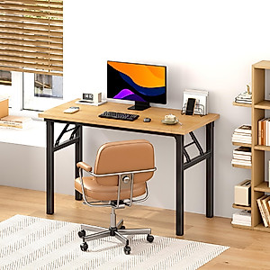 DlandHome Computer Desk Folding Table 39.4 inches Writing Desk for Small Space Study Table Laptop Desk No Assembly Required Teak&Black