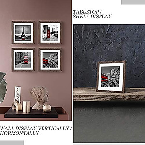 8x8 Rustic Picture Frames with 2 Mats Walnut Display Pictures 6x6 or 4x4 with Mat or 8x8 Without Mat Made of Solid Wood - 8x8 Inch Square Photo Frames Collage for Wall or Tabletop Mount, Set of 4