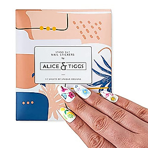 Alice & Tiggs Set of 12 Sheets Nail Art Stickers - Designer Nail Decals - Butterfly Nail Stickers for Women - Nail Stickers for Kids - Butterfly Nail Decals - Nail Sticker for Nail Decor