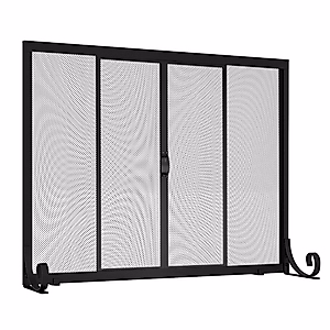 Fire Beauty Fireplace Screen, Wrought Iron Mesh, Baby Safe Spark Guard Protector with 2-Doors Large Flat Guard Screens (37.8 x 30.7 Inch)