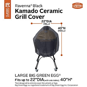 Classic Accessories Ravenna Water-Resistant 22 Inch Kamado Ceramic BBQ Grill Cover, Black