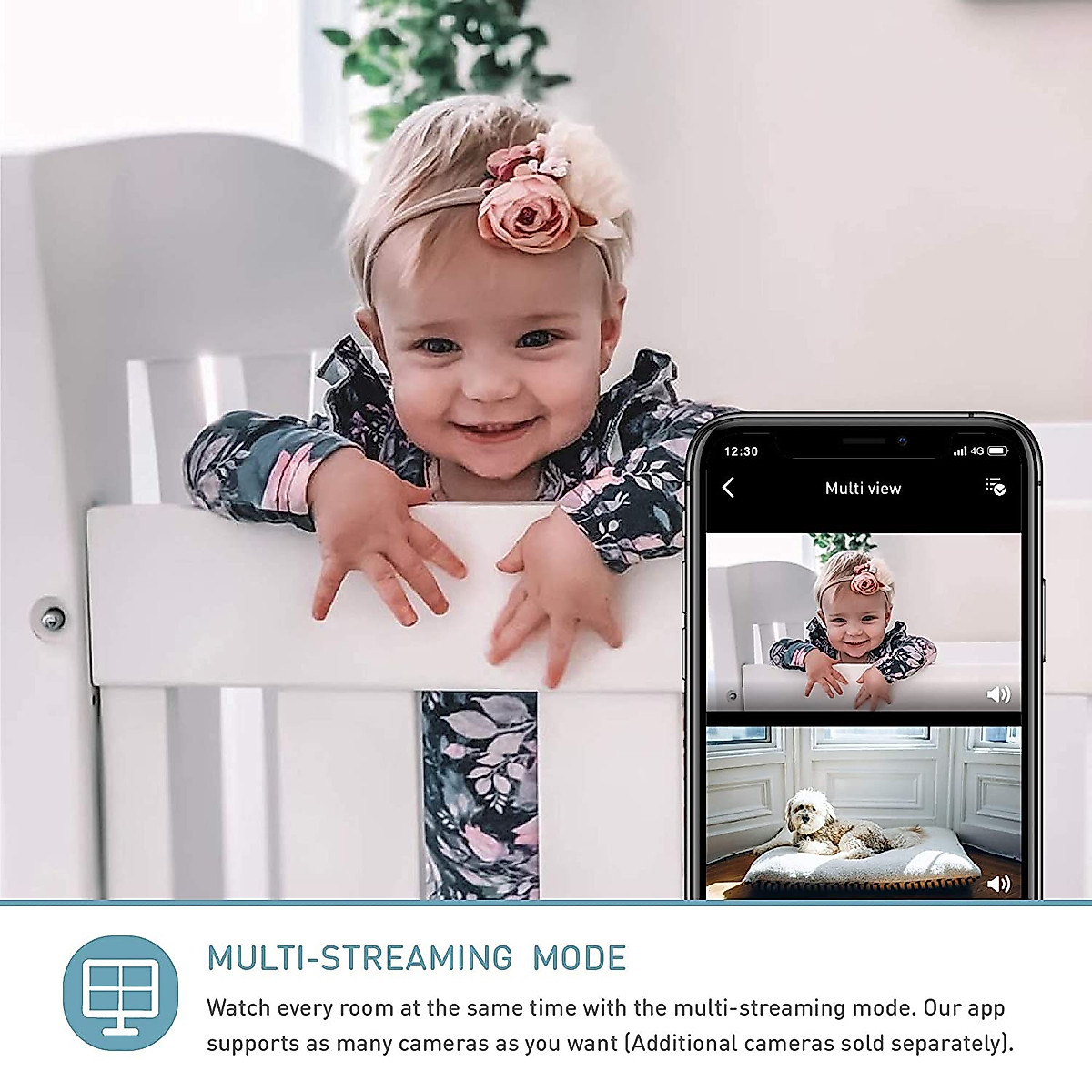 Lollipop Baby Monitor with True Crying Detection (Turquoise) - Smart WiFi Baby Camera - Camera with Video, Audio and Sleep Tracking Bundled with Portable Pacifier Holder, 1 Count (Pack of 1)