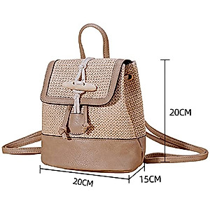 Anopo Women Straw Beach Backpacks Purse Woven Handmade Bohemian Adjustable shoulder Bag for Casual Holiday Travel School-C Horn Buckle-Khaki