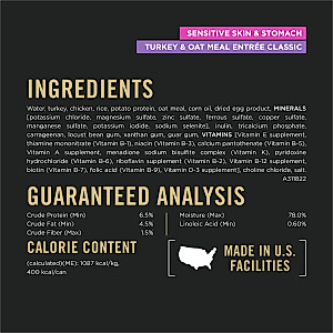 Purina Pro Plan Sensitive Skin and Stomach Dog Food Classic Pate Turkey and Oat Meal Entrée - (Pack of 12) 13 oz. Cans