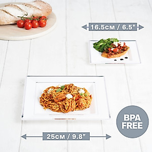 MATANA 40 Fancy White Plastic Plates for Party with Silver Rim - Heavy Duty Square Dinner Plates 9.5" Inch x 20, Salad & Dessert Plates 6.5" Inch x 20 for Wedding Reception, Birthday Parties & Events