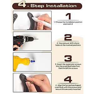 4 PCS Coat Hooks Cast Iron Wall Hooks Horseshoe Hooks Vintage Hanger for Hanging Coat Hat Bags Key Towel(Rust)