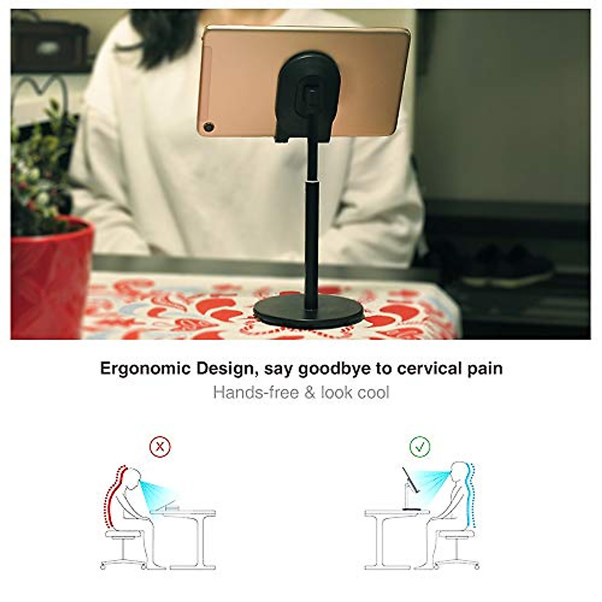 Bright Stone Cell Phone Stand, Angle Height Adjustable Tablet Stand Phone Holder for Desk (4"-10") Black