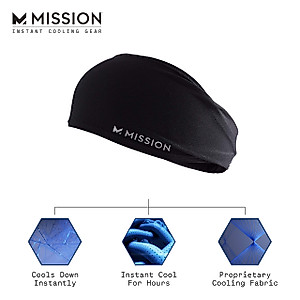 Mission Cooling Tapered Headband, Black - Lightweight & Breathable - Cools Up to 2 Hours - UPF 50 Sun Protection - Machine Washable