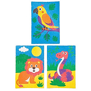 Baker Ross AW560 Jungle Animal Sand Art Pictures - Pack of 8, for Children to Decorate and Display, Ideal Kids Arts and Crafts Project, Great for Home Schooling Activities