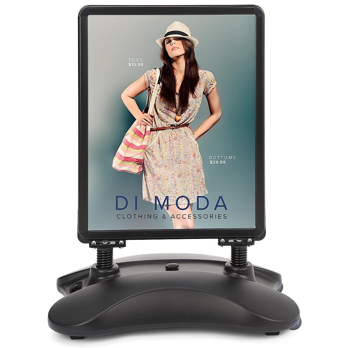 Displays2go Outdoor Sidewalk Snap Open Sign Frame, Wheeled Base, 22x28-Inches, Double-Sided, Black (PS1528BLK)