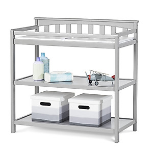 Child Craft Flat Top Infant Changing Table, Water-Resistant Pad and Safety Strap, Anti-Tip Kit Included to Prevent Tipping, Non-Toxic, Baby Safe Finish (Cool Gray)