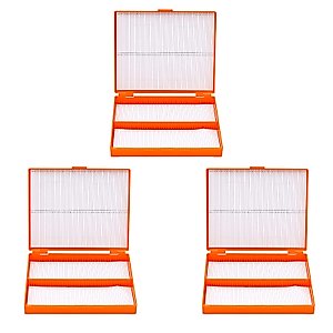 HHNIULI 3PCS Microscope Slide Holder Box, Orange 100 Place 1" L x 3" W Polypropylene Microscope Slide Storage Boxes 8.27" Length x6.69" Width x 1.26" Height for Classroom Lab