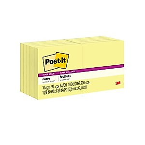 Post-it Super Sticky Notes, 3x3 in, 10 Pads, 2x the Sticking Power, Canary Yellow, Recyclable (654-10SSCY)