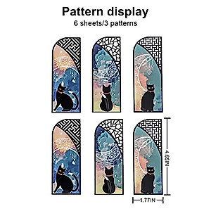 PUDIS Cool Bookmarks, Waterproof, 6 Pieces Bookmarks for Book Lovers, Women, Men, Unique Book Mark for Boys, Girls, Students, Classroom Gifts, School Prize, Reading Present (Cat and Moon)