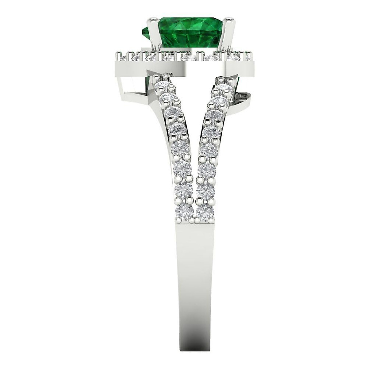 1.75 Carat Heart cut Custom Engraving Halo split shank faux Green Emerald Engagement Everlasting Ring 14k White Gold 8