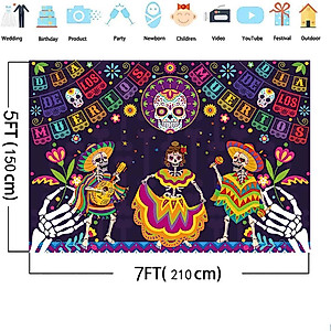 MEHOFOND Day of The Dead Backdrop Mexican Dia DE Los Muertos Photography Background Skull Skeleton Mexican Festival Party Decor 7x5ft