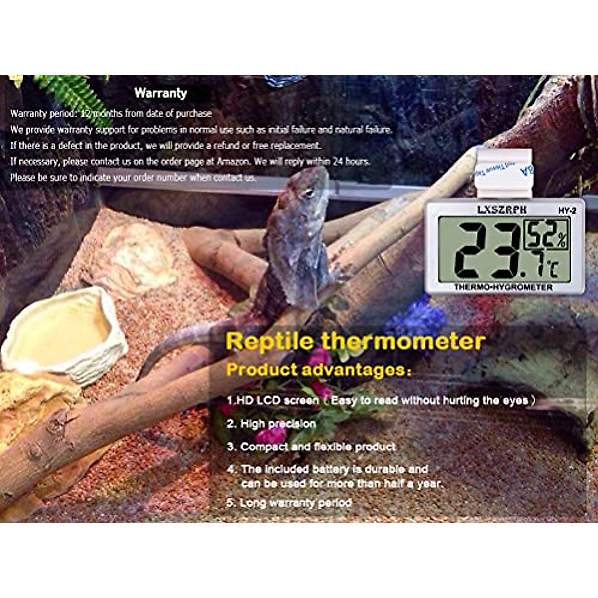 GXSTWU Reptile Hygrometer Thermometer LCD Display Digital Reptile Tank Hygrometer Thermometer with Hook Temperature Humidity Meter Gauge for Reptile Tanks, Terrariums, Vivarium (2 Packs)