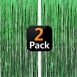 Green Tinsel Foil Fringe Curtain Party Backdrop Decorations for Christmas Graduation Birthday Wedding Engagement Bridal Baby Shower Bachelorette Holiday Celebration, Green Photo Booth Props - 2 Packs