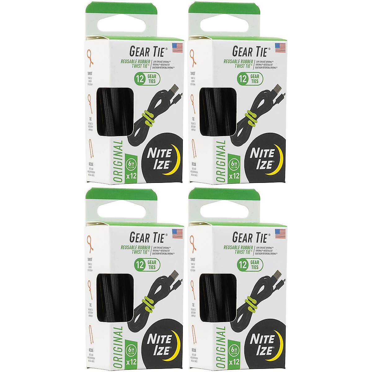 Nite Ize Gtpp6-01-R8 6" Black Gear Tie Propack 12 Count