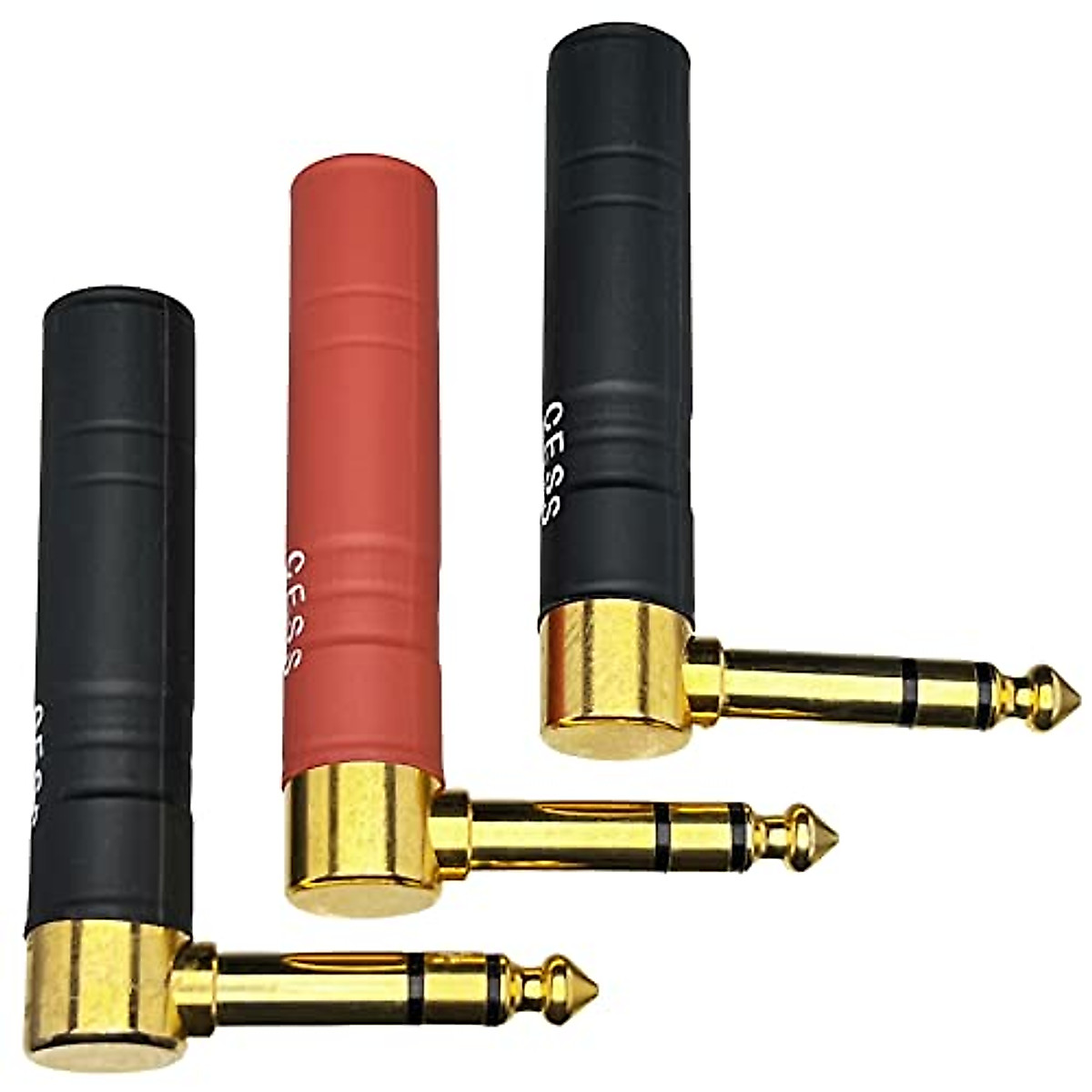 CNCESS CESS-237 Headphone / Earphone Right-Angle Adapter, 6.35mm 1/4-inch TRS Stereo Female to Male, 3-Pack (2 Black + 1 Red)