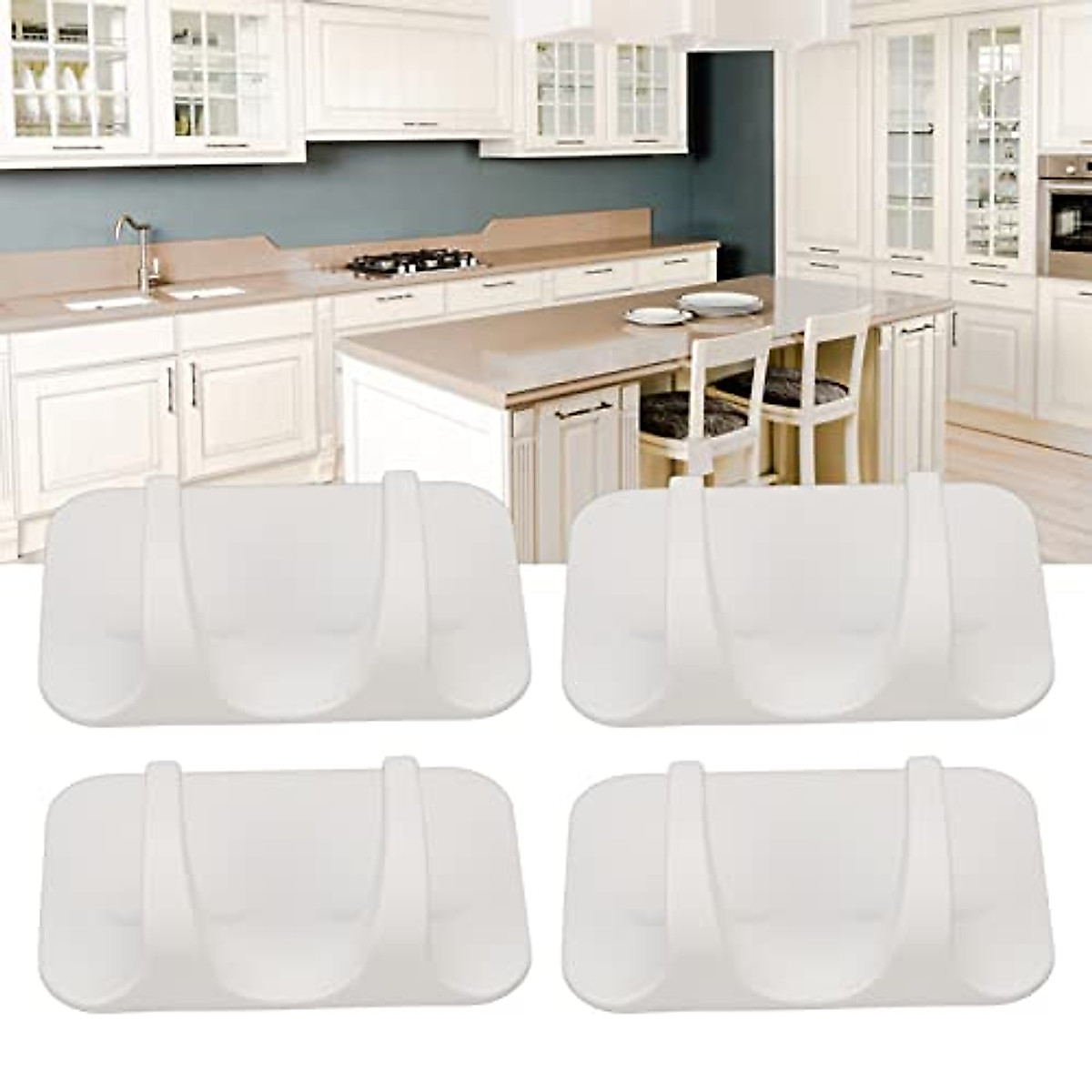 Kitchen Adhesive Hooks, Rustproof Sturdy ABS Strong Waterproof Self Adhesive Wall Hooks for Office (White)