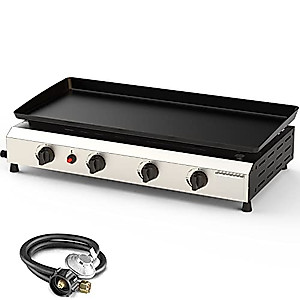 ADREAK 30 Inch 4 Burner BBQ Gas Grill Griddle, Stainless Steel Portable Detachable 40,000 BTU Table Top Propane Barbecue Grill for Camping or Tailgating (Only Griddle)