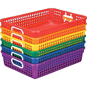 Really Good Stuff 6PK Plastic Desktop Paper Storage Basket for Classroom or Home–14”x10” Plastic Mesh Basket-Secure Papers Crease-Free–Grouping for 6