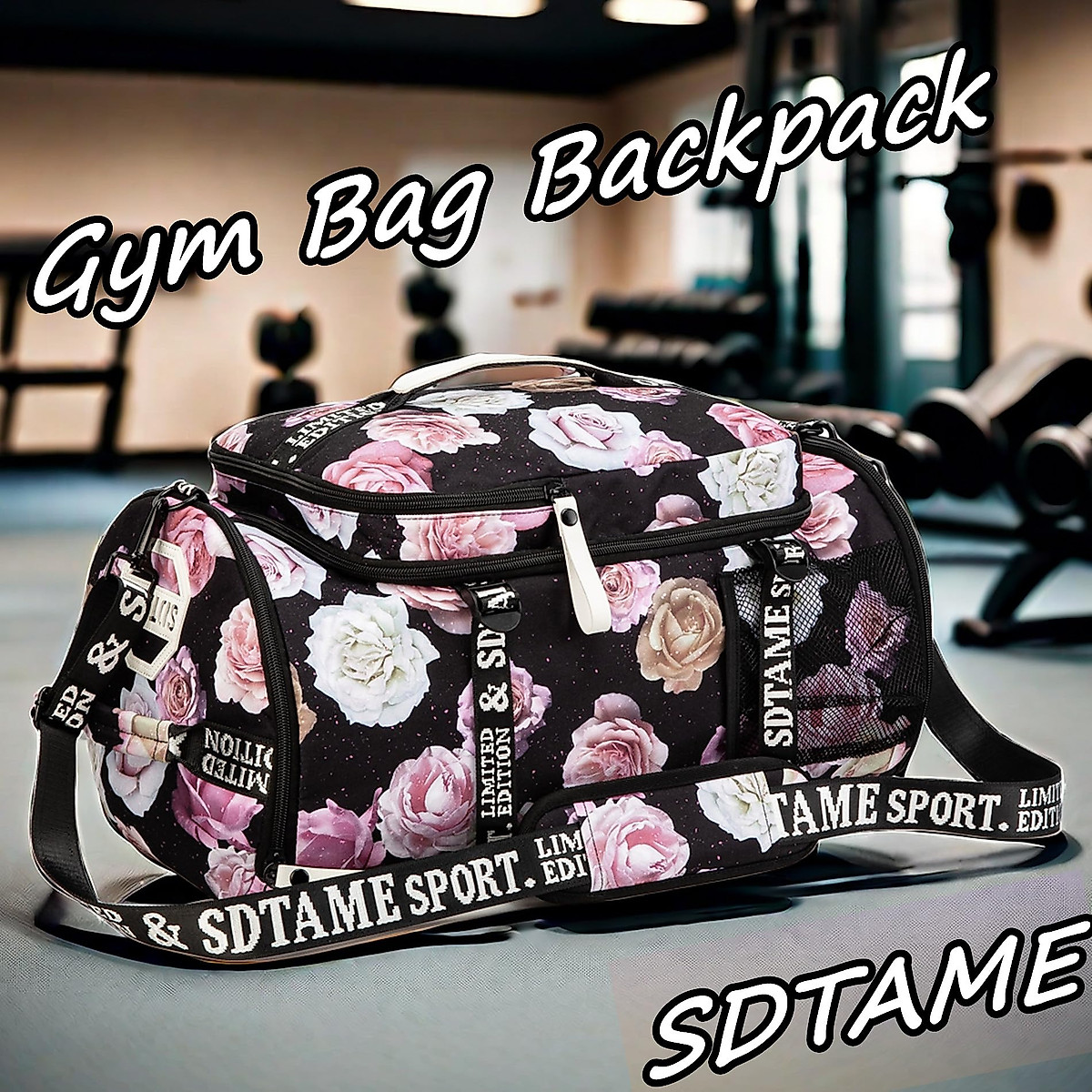 Gym Duffle Bag Backpack with Shoe Compartment,4 ways Travel Backpack for Women and Men,Multi-Functional Weekender Backpack with Waterproof Layer&Laptop Compartment for Fitness, Travel,Camping(Black')