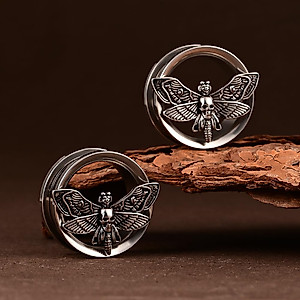 Atomhole 2PCS Moth Ear Plugs Tunnels Gauges Hypoallergenic 316 Stainless Steel Earrings Expander for Stretched Cool Piercing Body JewelryJewelry