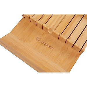 Utoplike In-drawer Knife Block Bamboo Kitchen Knife Drawer Organizer,Large handle Steak knife Holder without Knives, fit for 16 knives and 1 Sharpening Steel (16 Knife Organizer）