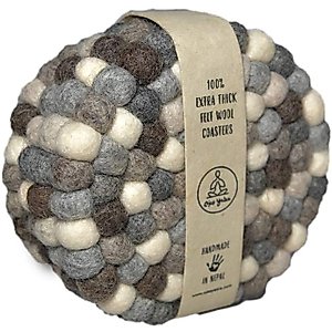 Felt Coasters Round - Premium Felted Ball Wool Coasters Set of 4 - with Lokta Gift Box & Ribbon - Handmade Large Absorbent Coasters for Drinks - Naturally Dense, Heat Resistant, Thick & Durable