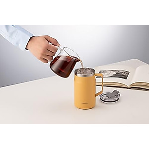 LocknLock Metro Mug Premium 18/8 Stainless Steel Double Wall Insulated with Handle Perfect for table with Lid, Yellow, 20 oz