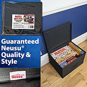 Neusu Foldable Storage Box Heavy Duty 19.7" x 15.7" x 11.8" - Cupboard, Closet, Underbed, Wardrobe Storage Boxes - 60L Stackable Large Storage Box With Lid For Clothes, Toys, Office Supplies - Black
