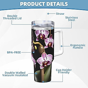 HULIBIN Bell orchid pattern Print Double Deck Stainless Steel Travel Coffee Cup With Lid 40 Oz Ice Bully Cup
