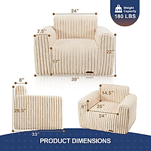 Hobestluk Bean Bag Chairs Sofa for Adults Fluffy Bean Bag Chair with Armrest Comfy Plush BeanBag Sofa Sack Memory Foam Sofa with Handle for Living Room, Bedroom, Apartment, Dorms (Beige)