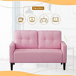 Msaleen Small Sofa Mini Couch Loveseat – Pink Couch Accent Sofa Button Tufted Couch, Mid Century Small Loveseat 2-Seater Contemporary 52" Modern Sofas Mini Couches for Small Spaces Pink Minisofa